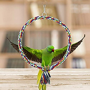 Bird Rope Swing, Cotton Bird Circle Ring Rope Perch Stand Swing Chewing Toy Birdcage Decoration Accessory for African Grey Budgie Parakeet Cockatiel Cockatoo(S)