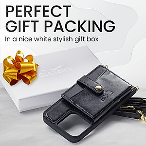 iPhone 13/14 Pro Max Case Faux Leather Wallet - Crossbody Purse Credit Card Holder Wallet - RFID Blocking, Clear ID Window, Exterior Slot Magnetic Closer Wallet w/Detachable & Expandable Leathr Strap