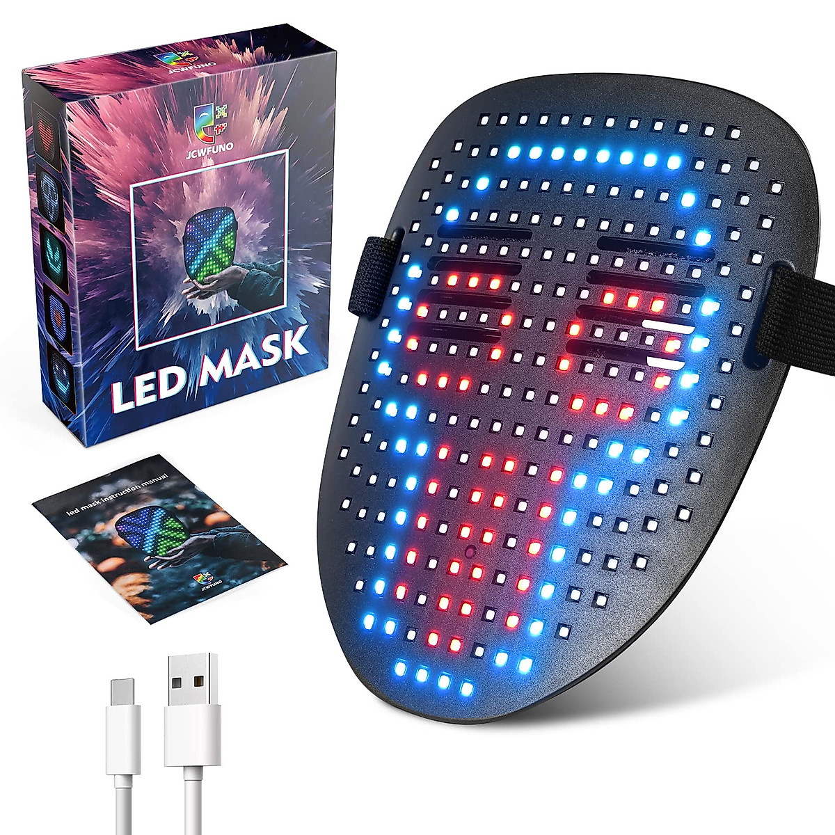 jcwfuno Led Mask Gesture Control Face Changing, Apply To Cosplay Accessories For Halloween Masquerade Costumes, Christmas Rave Party，2022 Upgraded Coolest Halloween Adult Light-up Mask