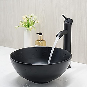 MEKKHALA 13 Inch Bathroom Ceramic Vessel Sink Round Matte Black Above Counter Wash Basin Bowl Combo With Black Mixer Faucet And Waste Drain Set