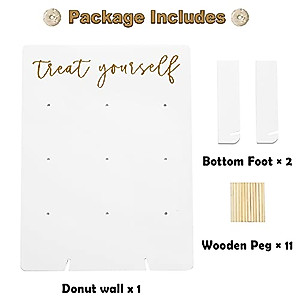 Rmeosye Donut Wall Display Stand Reusable Donut Holder Board Rustic Wood Doughnut Food Buffet Display for Wedding, Baby Shower, Bridal Shower, Birthday Party Treat Yourself Fits 9 Donuts (White)