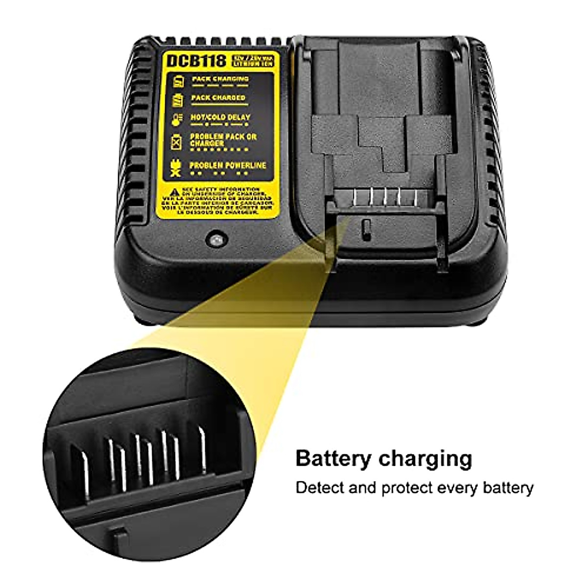 energup Fast Charger DCB118 Fit for 12V-20V Max Dewalt 20V Lithium-Ion Battery DCB205 DCB206 DCB203BT DCB204BT DCB127 Replace for DCB101 DCB102 DCB112 DCB115 DCB118 dewalt Battery Charger