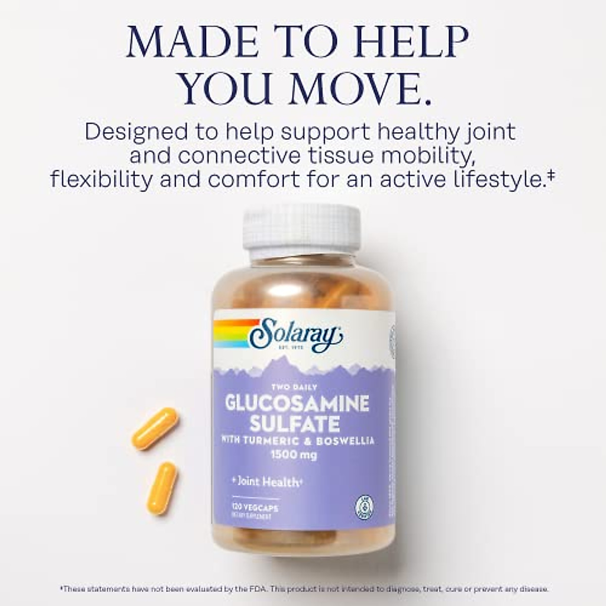 SOLARAY Glucosamine Sulfate 1500 mg, 2 Daily | Healthy Joint Support with Turmeric & Boswellia (60 Serv, 120 CT)