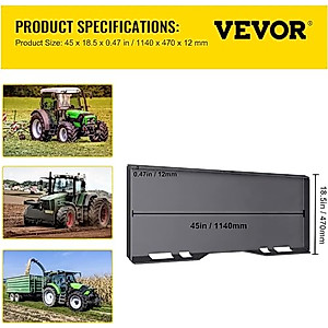 VEVOR 1/2" Skid Steer Attachment, Universal Quick Attach Mount Plate Compatible with Buckets, Plows, Forks and Tractors, Black