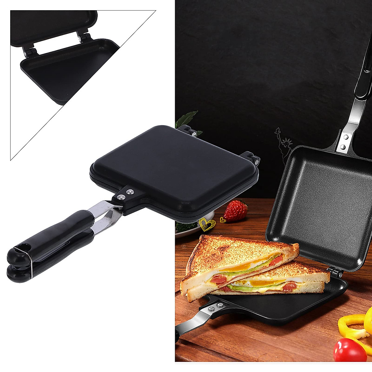 Breakfast Frying Pan Non Stick Double Sided Mould Pan Sandwich Bread Toast Baking Tool Baking Bread, Grilling Steak, etc