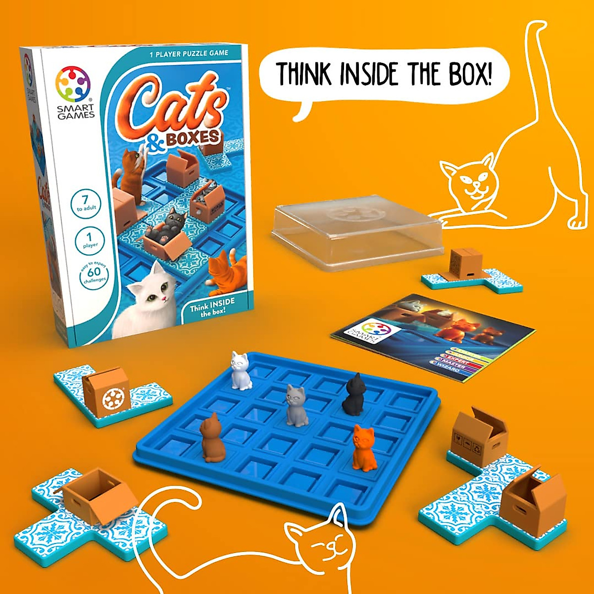 SmartGames Cats & Boxes Travel Game with 60 Challenges for Ages 7-Adult