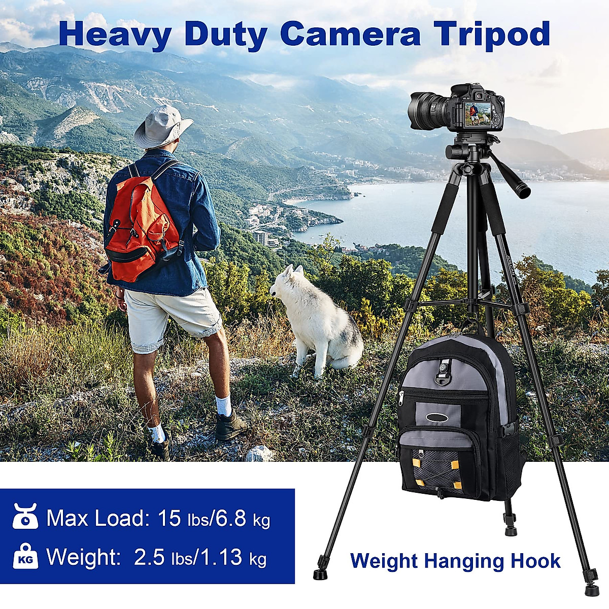 JOILCAN Camera Tripod, Heavy Duty Tripod for Camera, 67" Phone Tripod for Video Recording Photo Vlogging, Aluminum Phone Tripod with Remote & Travel Bag for DSLR Camera Phone Projectors Lasers