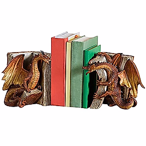 FMXYMC Dragon Decorative Bookend, 1 Pair Vintage Shelf Decor, Gothic Dragon Bookends, Medieval Evil Dragon Book Ends, Dragon Bookshelf Decorations