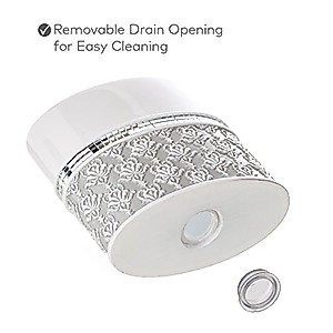 Creative Scents 4 Piece Bathroom Accessory Set - Bathroom Decor Set Accessories Includes: Liquid Soap Dispenser, Bar Soap Dish, Toothbrush Holder and Tumbler - Mirror Damask Style (White and Gray)