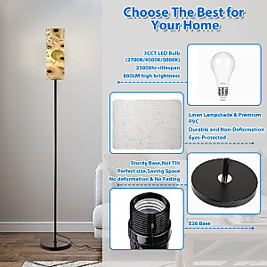 Modern Standing Lamps Fall autumn flower sunflower leaves hare Autumn Minimalist Floor Lamp Rustic Country Metal Pole Lamp with Linen Lampshade for Bedroom Living Room Office Nursery Reading