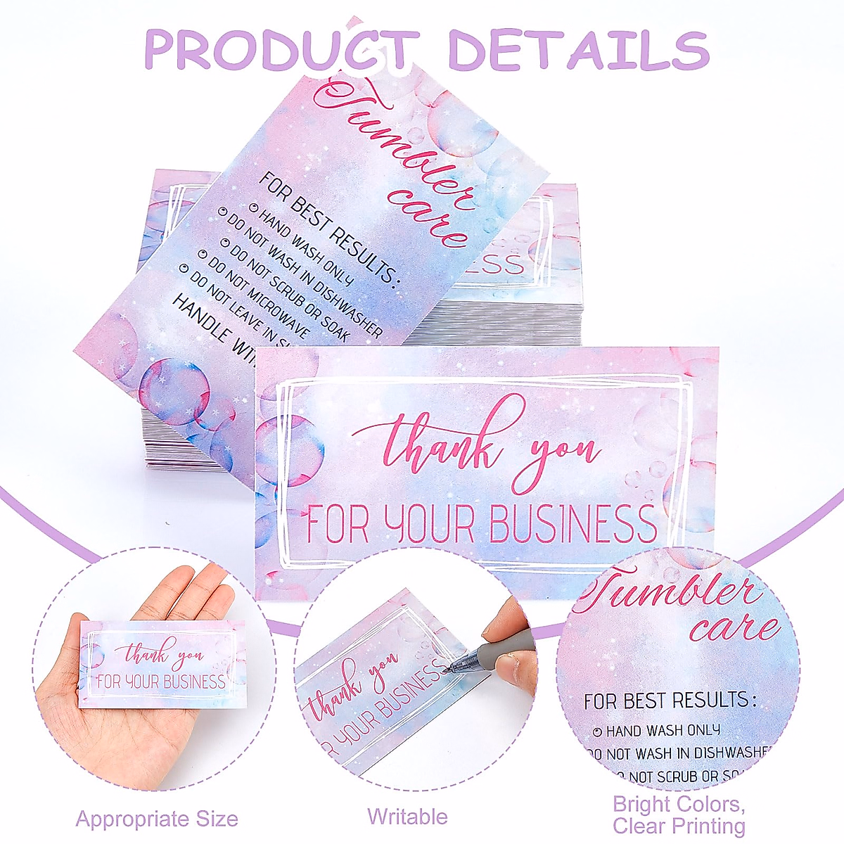 PLIGREAT 120 Pcs Cup Care Instructions Cards, Tumbler Cups Care Cards, Cup Cleaning Care Directions Cards for Handmade Mug Online Shop Owners Package Insert Card for Small Business Thank You Card