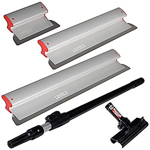 Drywall Skimming Blade Set - 10", 24" & 32" Blades + 37" - 63" Extension Handle | LEVEL5 | Pro-Grade | Extruded Aluminum & European Stainless Steel Construction | High-Impact End Caps | 5-441