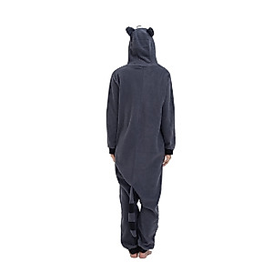 SimZoo Adult Animal Onesie Pajamas, Men and Women's Grey Raccoon Cosplay Costume Sleepwear, One-Piece Unisex Homewear Medium