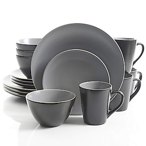 Gibson Soho Lounge Soho Lounge Matte Dinnerware Set, Service for 4 (16pcs), Two-Tone Grey