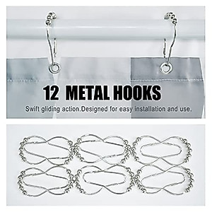 Gelbchu Grey Fabric Shower Curtain, Waterproof Design and Polyester, Quick-Drying, Weighted Hem, Shower Curtains Set for Bathroom W 72 x H 72, Durable and Washable with 12 Hooks