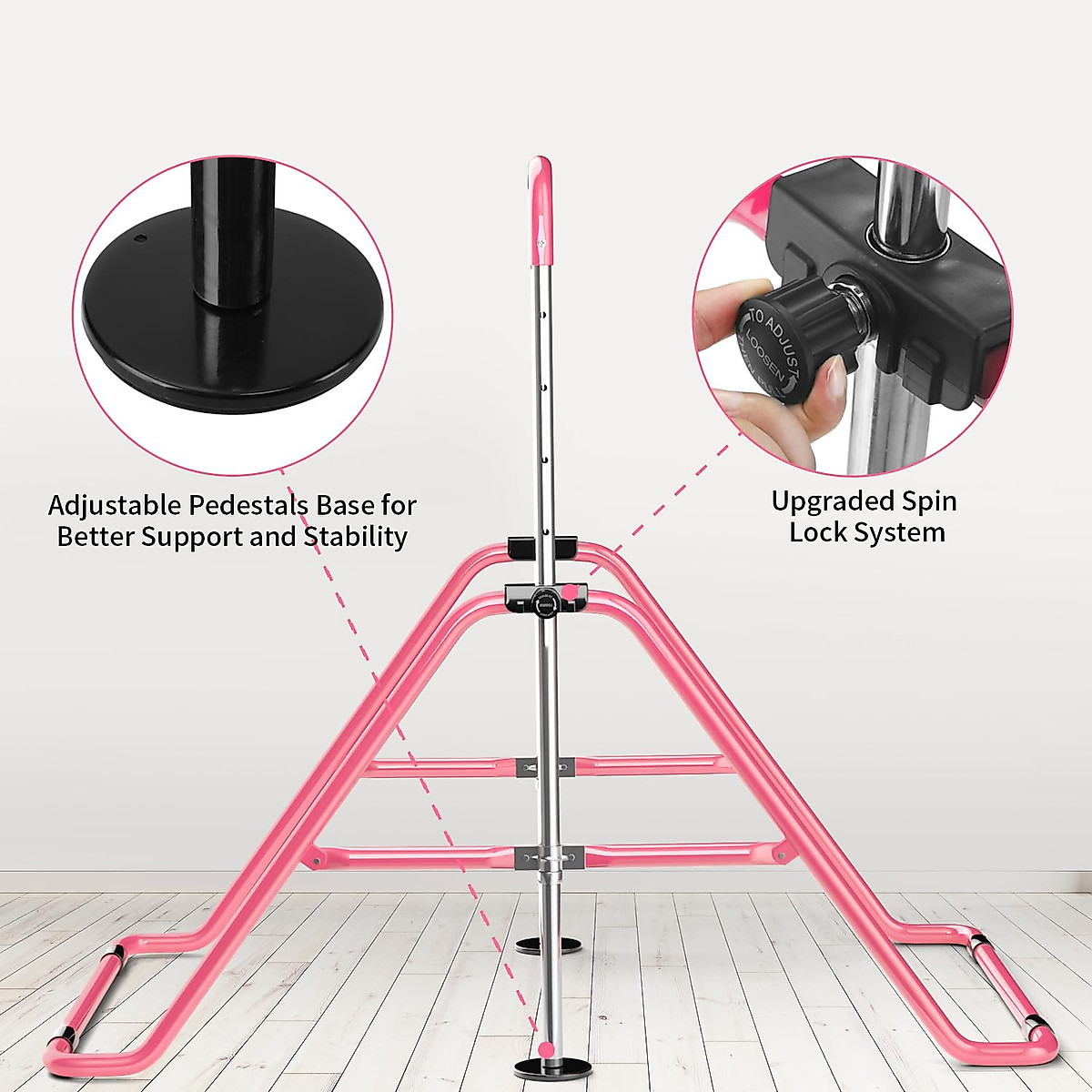 ZENOVA Gymnastics Bar Junior Gymnastics Equipment Horizontal Bar Height Adjustable, Foldable Gym Bar Monkey Bar for Kids