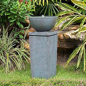 A&B Home 44" Zen Modern Outdoor Floor Standing Bowl Fountain for Garden Patio Backyard Deck Home Lawn Porch House Relaxation, Gray