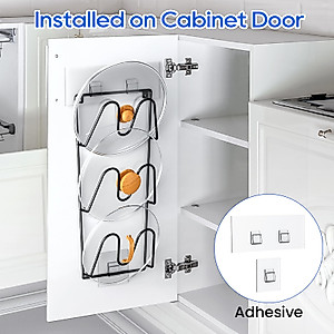 ORLESS 2 Pack Pot Lid Organizer Rack for Cabinet Door, Adhesive Pot Lid Holder Wall Mount, Rustproof Lid Cover for Pots and Pans, Lid Organizer for Kitchen