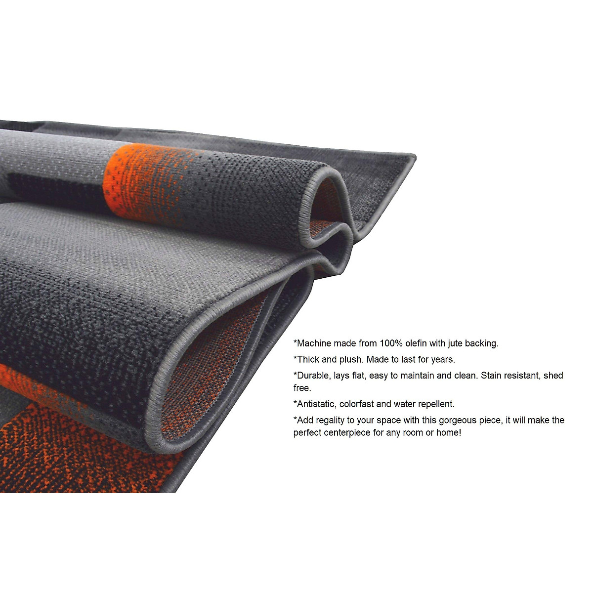 HR 8’ x 10’ Rug in Electric Orange - Premium Quality Orange/Black/Gray Abstract Geometric Modern Squares Pattern Area Rug - Contemporary Styling for Living Room, Bedroom - Unique Home Decor