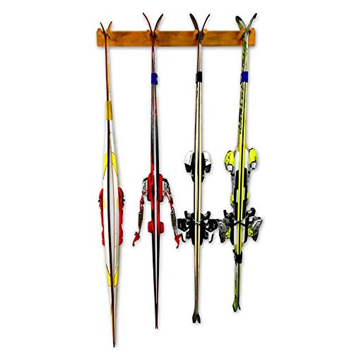StoreYourBoard Timber Ski Wall Rack, 4 Pairs of Skis Storage, Wood Home and Garage Mount System, Natural Wood
