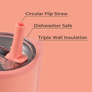 HydroJug Traveler - 20 oz Water Bottle with Handle & Flip Straw - Fits in Cup Holder, Leak Resistant Tumbler-Reusable Insulated Stainless Steel & Rubber Base - Gifts for Women & Men, Summer Peach