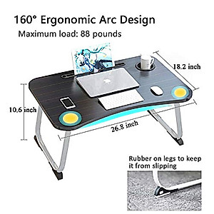 XXL Laptop Table,Portable Lap Table with Beverage Holder and Storage Drawer,Standing Floor Table Adult Work,Folding Laptop Tray for Student Study Writing Eating on Bed Couch Office(27.5”x18.9”x11”)