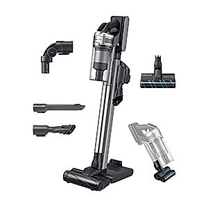 Samsung Jet 90 Cordless Stick Vacuum Long Lasting Battery and 200 Air Watt Suction Power, Complete with Telescopic Pipe, Titan Silver