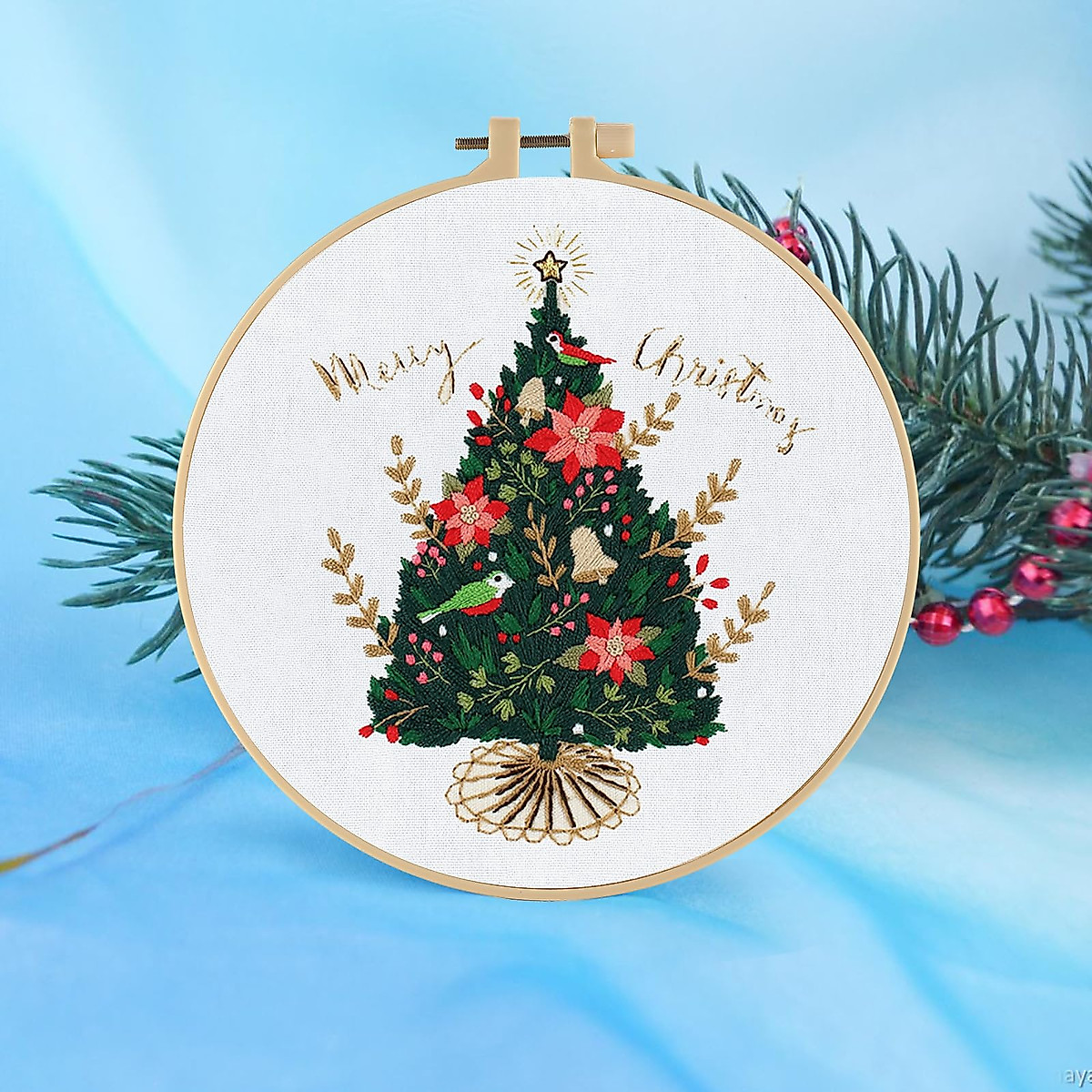 Sivilife Christmas Embroidery Starter Kit for Beginners, 4 Sets Stamped Cross Stitch Kits for Adult, Cute Sock Gift Pattern Hand DIY Kit with 2 Embroidery Hoops Instructions Color Threads and Needles