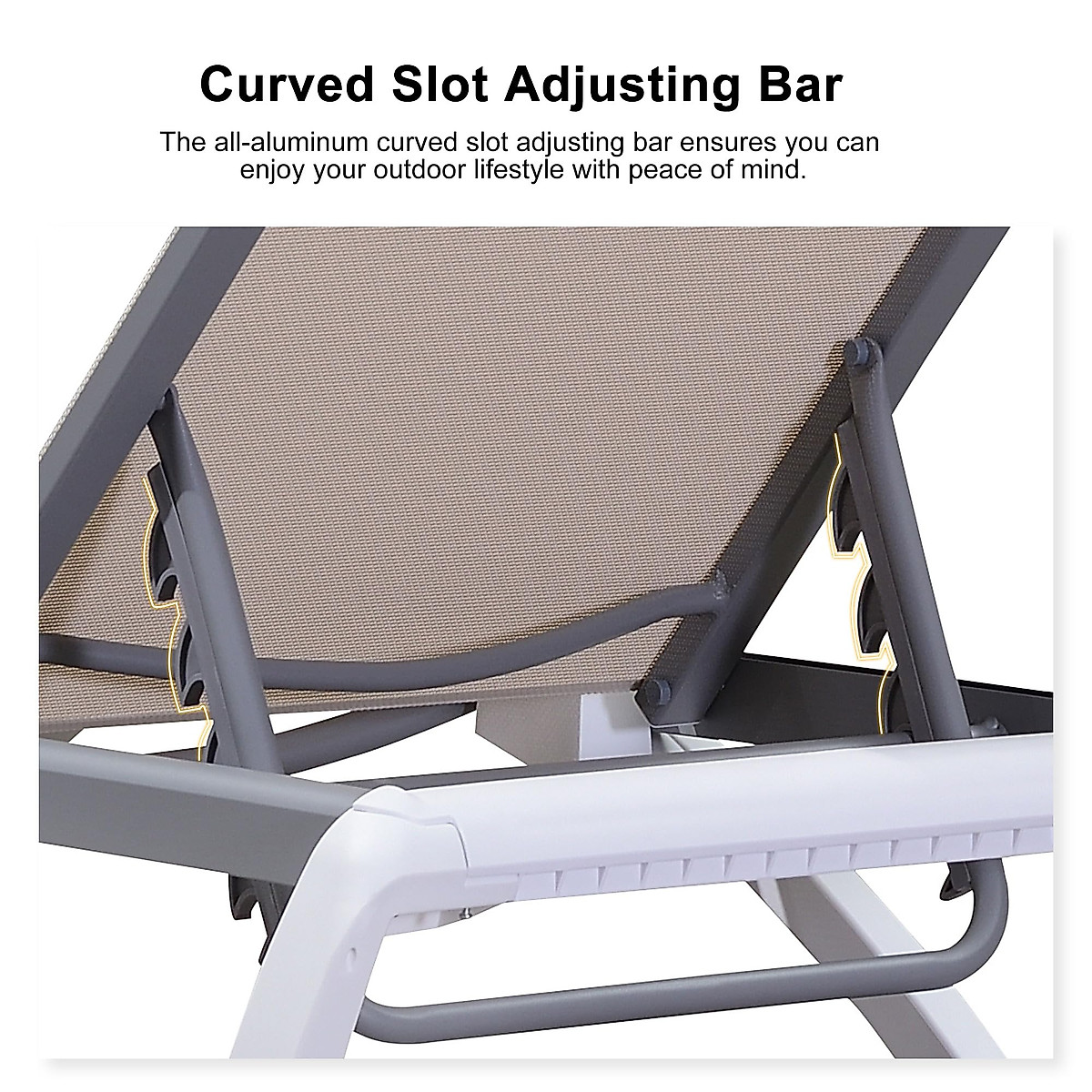 PURPLE LEAF Patio Chaise Lounge Chair Set of 3 Outside Aluminum Plastic Stackable Tanning Chairs with Armrests and Side Table for Pool Sunbathing Beach Deck Outdoor Lounger, Khaki