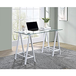 OSP Home Furnishings Middleton 47 Inch Desk with Clear Beveled Glass Top, White Base