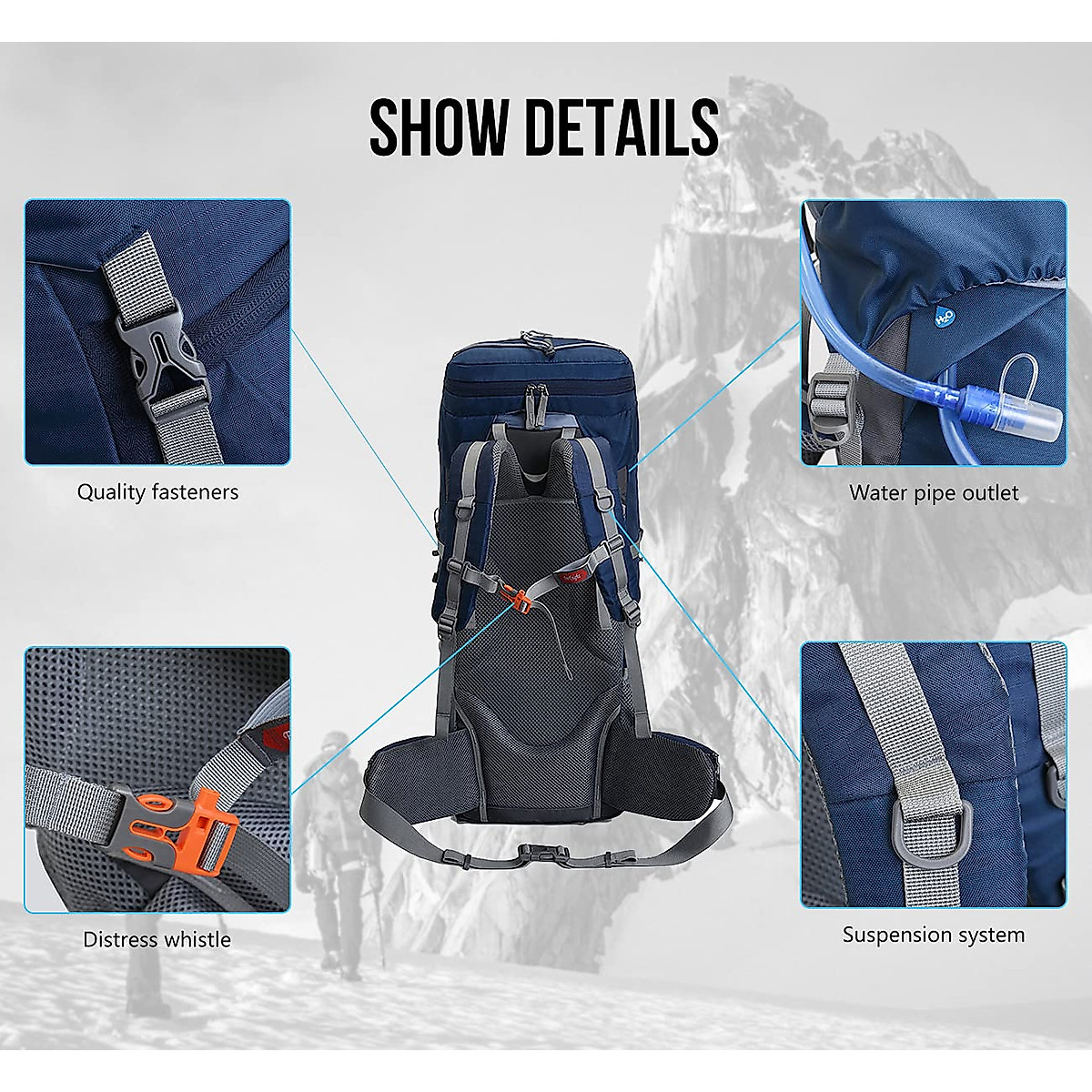 TianYaOutDoor Hiking Backpack for Men 60L Lightweight Camping Backpack with Rain Cover Outdoor Daypack (Black)