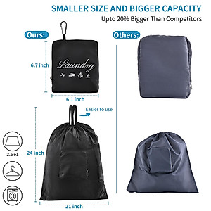 2 Pcs Travel Laundry Bag, JHX Dirty Clothes Bag 【Upgraded】 with Handles and Aluminum Carabiner, Collapsible Laundry Bag for Travel, Camp, Fitness, and Students（Black） 24"L x 21"W