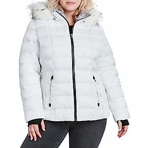 Nautica Womens Faux Fur Trim Hooded Midweight Puffer Jacket (Large, White)