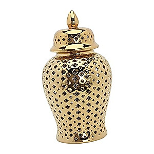Garende Ceramic Ginger Jar, Ceramic Hollow Out Porcelain Storage Jar Temple Jar Flower Holder Vase Countertop Collection Home Decoration
