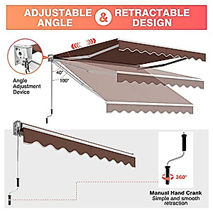 Tangkula 8 x 6.6 Ft Retractable Awning, Aluminum Patio Sun Shade w/ Crank Handle and Water-Resistant Polyester, Outdoor Manual Retractable Awning Cover Shelter