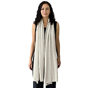 Jet&Bo 100% Pure Cashmere Travel Wrap, Scarf & Blanket Ivory, Storage Bag + Gift Box