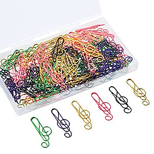 BENBO 100PCS Music Paper Clips, Assorted Colors Musical Notes Clips Metal Musical Notes Shaped Bookmark Clips Holders Clamps for Party Invitation Card Notebook Office School