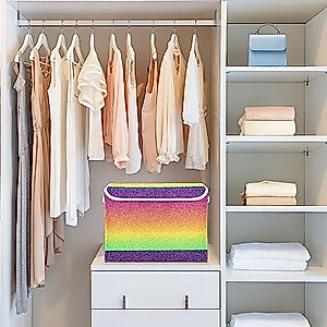 Krafig Rainbow Glitter Decorative Storage Box with Lid Large Bins Baskets Foldable Cube Organizer Collapsible Containers for Organizing, Toy, Home, Shelf, Closet