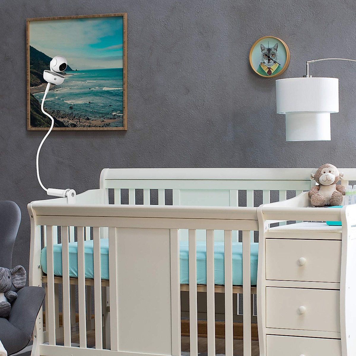 iTODOS (Update Version) Gooseneck Baby Monitor Mount Compatible with Arlo, Motorola Baby Monitor and Most Universal Monitors Camera, 27inch Length Stable and Durable Flexible gooseneck - White