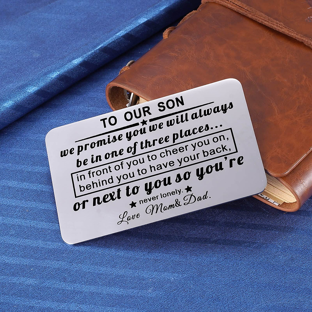 Kvekstio To Our Son Engraved Wallet Card for Him from Mom Dad, Graduation Back to School to Teen Boy from Parent, 16th 18th Birthday Gifts for Sons