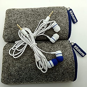 KKstorm Kids Headphones for School Kids: Kids Wired Headphones Wired Earphones Wired for Kids Earphones for Kids Earbuds Wired Headsets in Ear Earbuds in Felt Pouch KK-211 2PACK Blue White