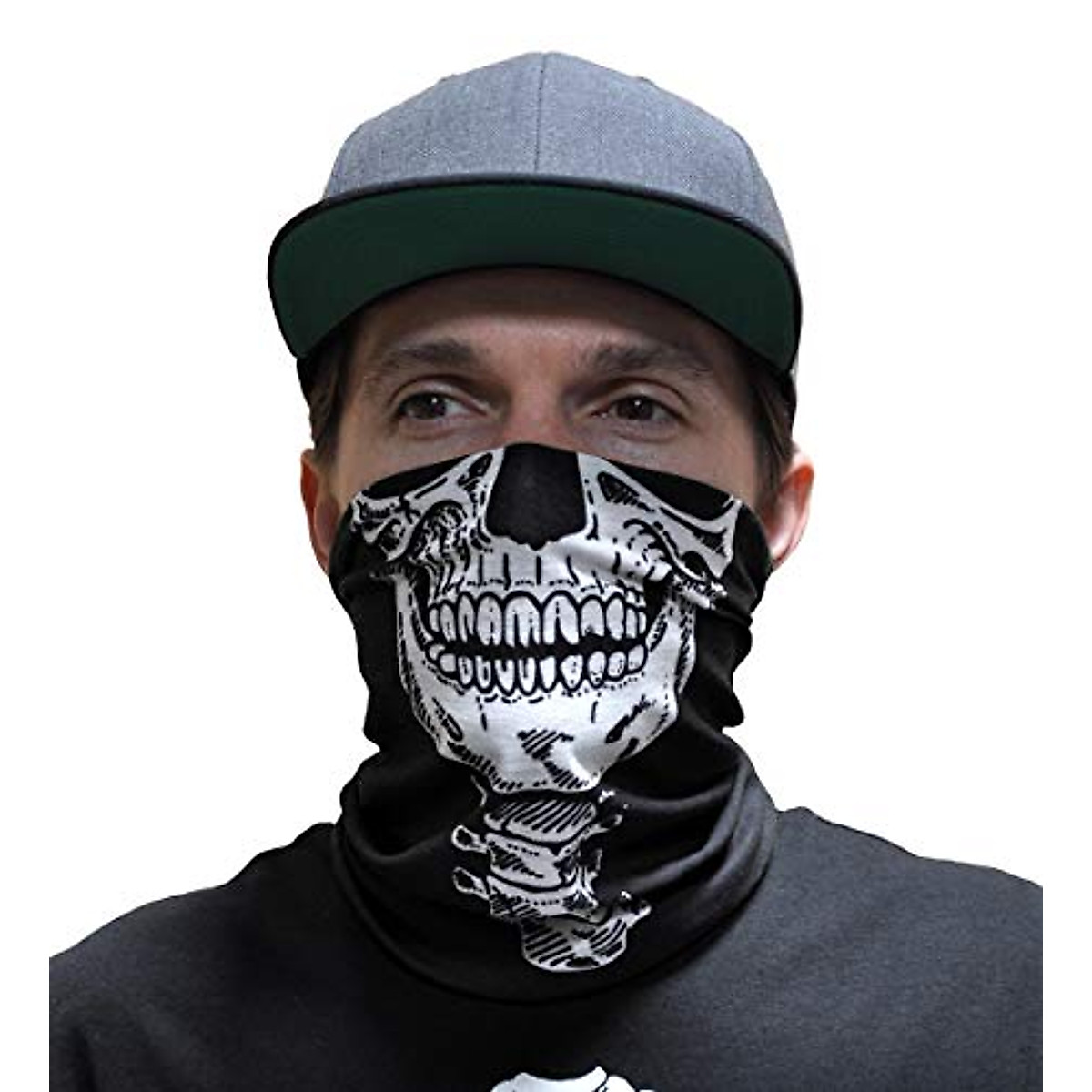 Glow in The Dark Skeleton T-Shirt with Face Skull Mask Bandana Balaclava Neck Gaiter Halloween Costume for Men, Women, Adults