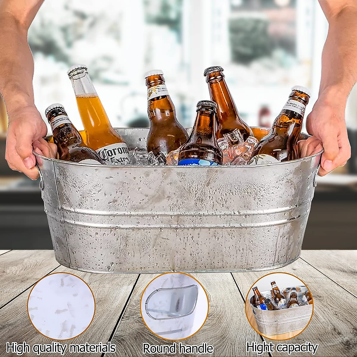 4 Pack Galvanized Tub 4 Gallon Ice Bucket Large Metal Drink Buckets for Parties Beer Beverage Tub with Carry Handles for Champagne Cocktails Wine Cooling for Mimosa Bar Supplies
