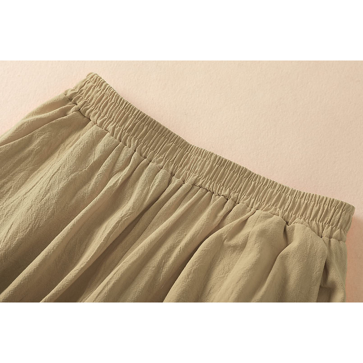 Hisanny Womens Plus Size Linen Pants Wide Leg Palazzo Trousers High Elastic Waist Flowy Culottes with Pockets Khaki XX-Large