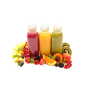 Jaojaopn 10 oz plastic bottles with caps, juice containers with lids for fridge reusable, juice bottles for juicing smoothie milk ginger shots. 8 Pcs