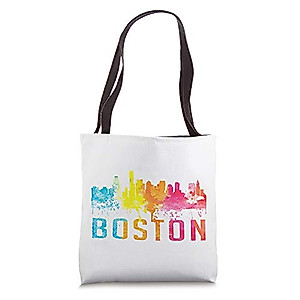 Boston Massachusetts Retro Watercolor City Skyline Souvenir Tote Bag