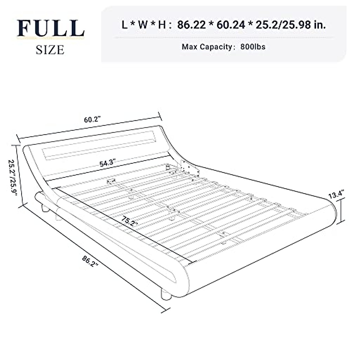 Allewie Full Size LED Platform Bed Frame with Adjustable Headboard/No Box Spring Need/Easy Assembly/Faux Leather in Grey