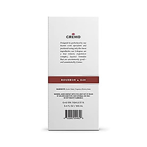 Cremo Bourbon & Oak Cologne Spray, A Sophisticated Blend of Distiller’s Spice, Fine Bourbon and White Oak, 3.4 Fl Oz