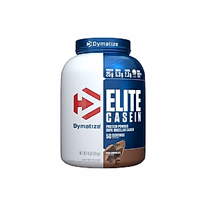 Dymatize Elite Casein Protein Powder, Slow Absorbing with Muscle Building Amino Acids, 100% Micellar Casein, 25g Protein, 5.4g BCAAs & 2.3g Leucine, Helps Overnight Recovery, Rich Chocolate, 4 Pound