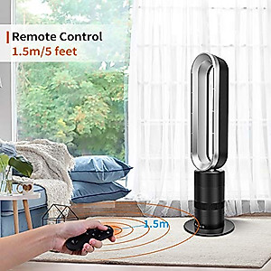 HealSmart 32-inch Space Heater Bladeless Tower Fan, Heater & Fan Combo, 9H Timer 10 Speeds with Remote Control, Air Circulator Fan for Home